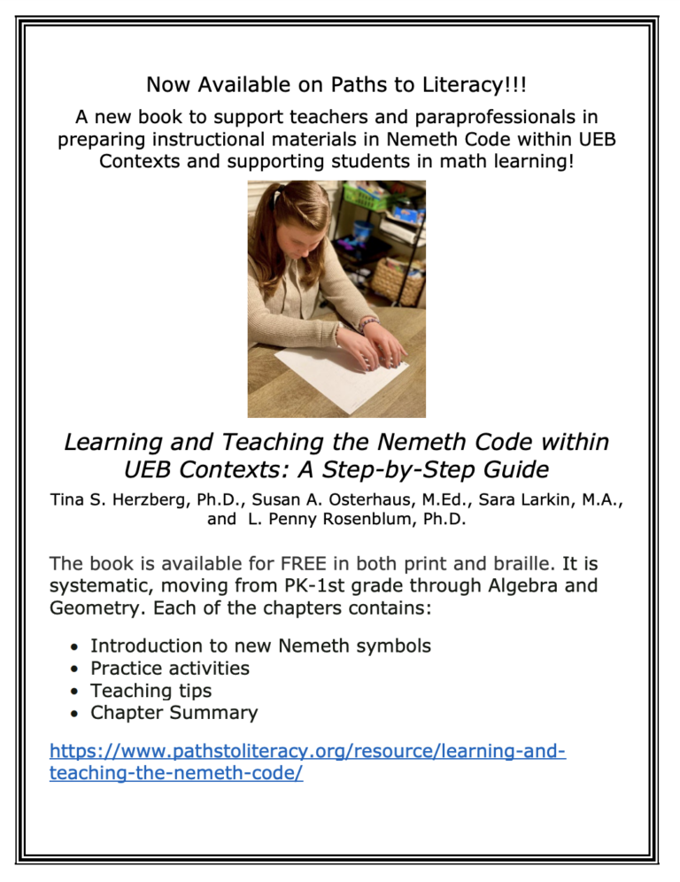 Learning and Teaching the Nemeth Code within UEB Contexts: A Step-by ...
